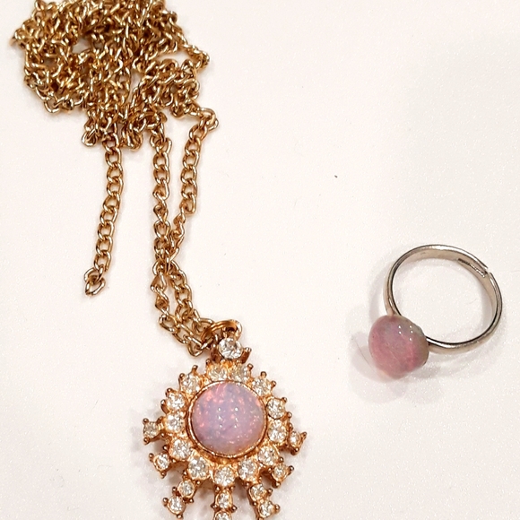 Handmade | Jewelry | Gold Chain And Pink Stone Necklace And Ring Set ...